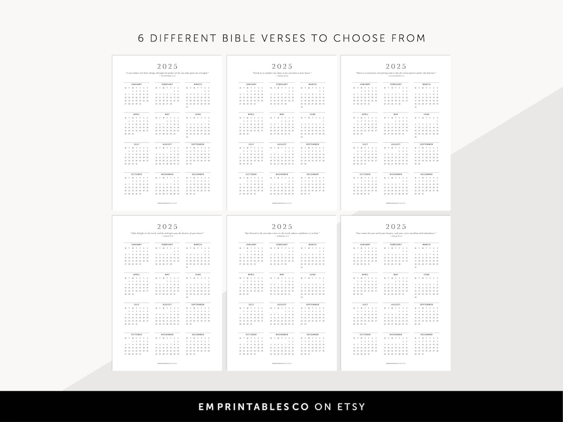 2025 Calendar With Bible Verses, 2025 Christian Calendar, 2025 Faith ...