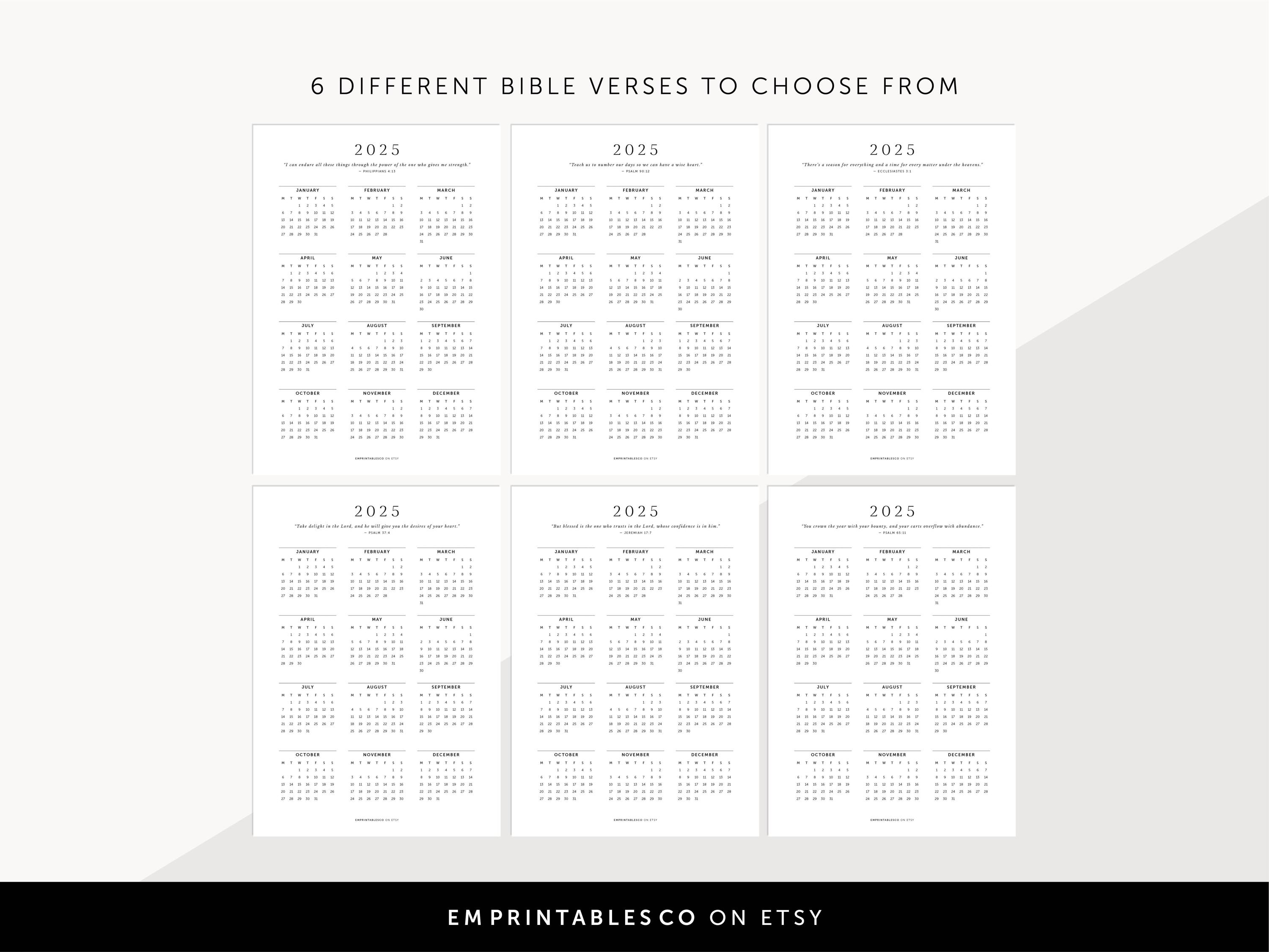 2025 Calendar With Bible Verses, 2025 Christian Calendar, 2025 Faith ...