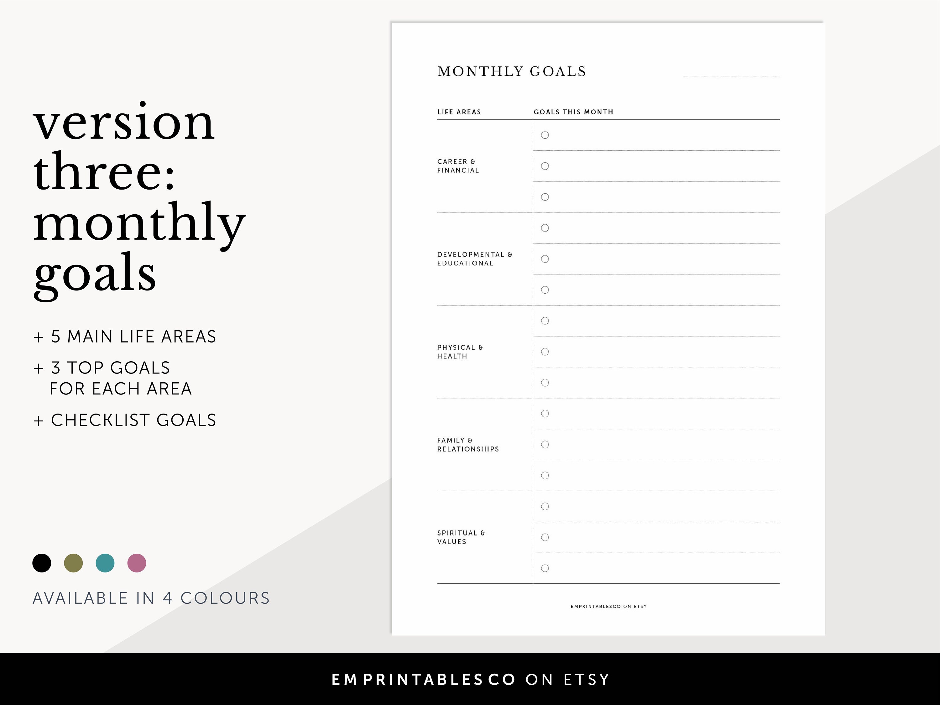 Goals for 5 Main Areas of Life, Yearly Goals, Quarterly Goals, Monthly ...