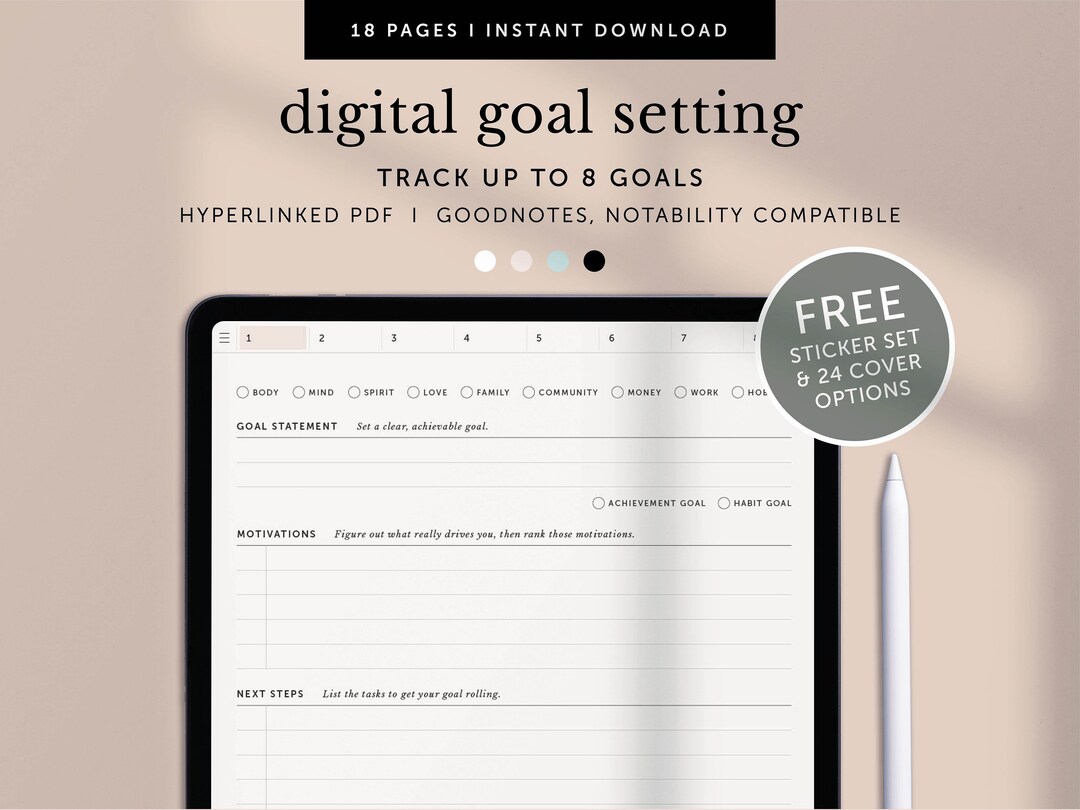 Digital Goal Setting Planner, Goals Template, Goals Tracker, Goodnotes ...