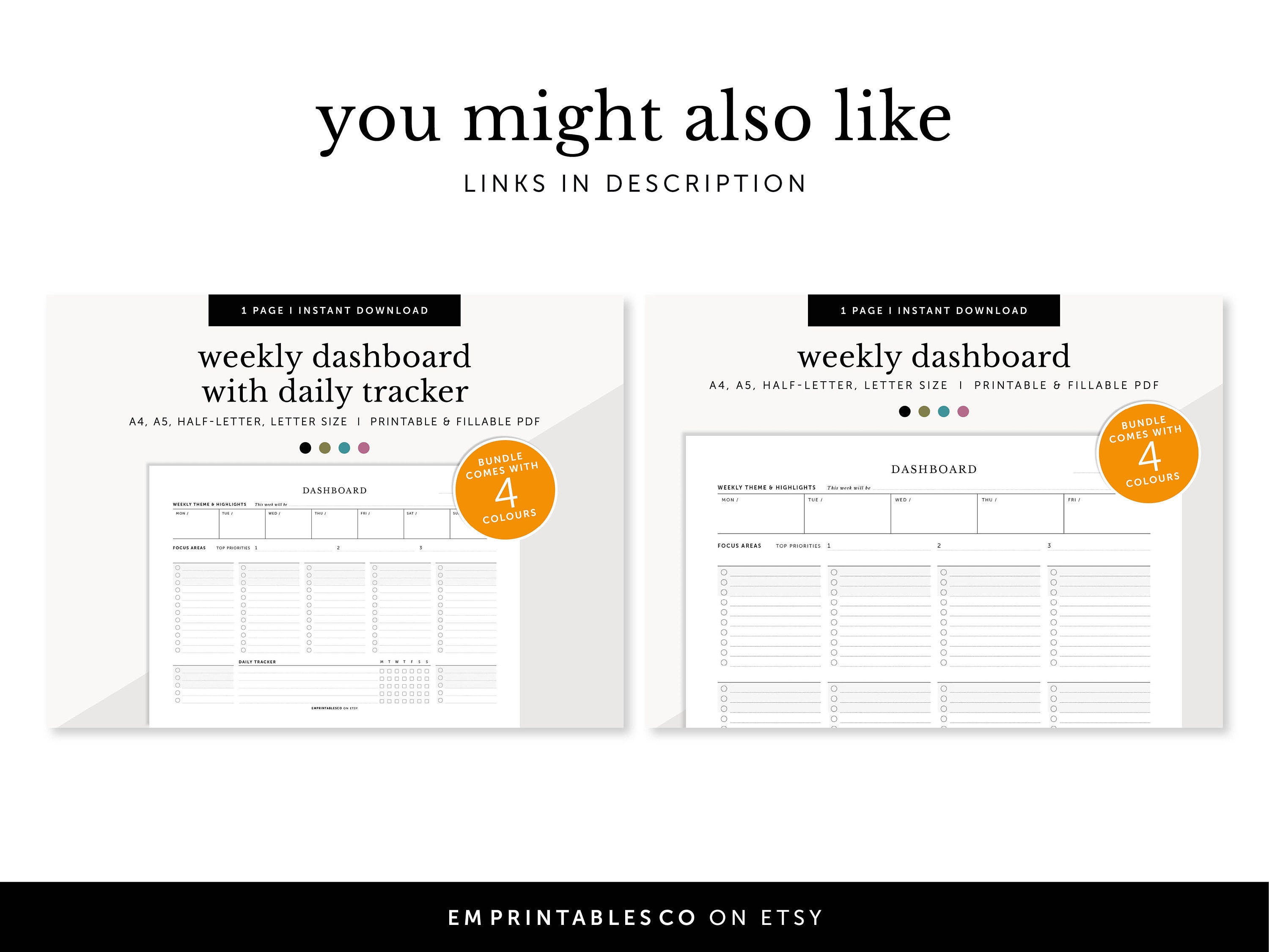 Weekly Project Dashboard, Weekly Overview, Productivity Planner, Week ...