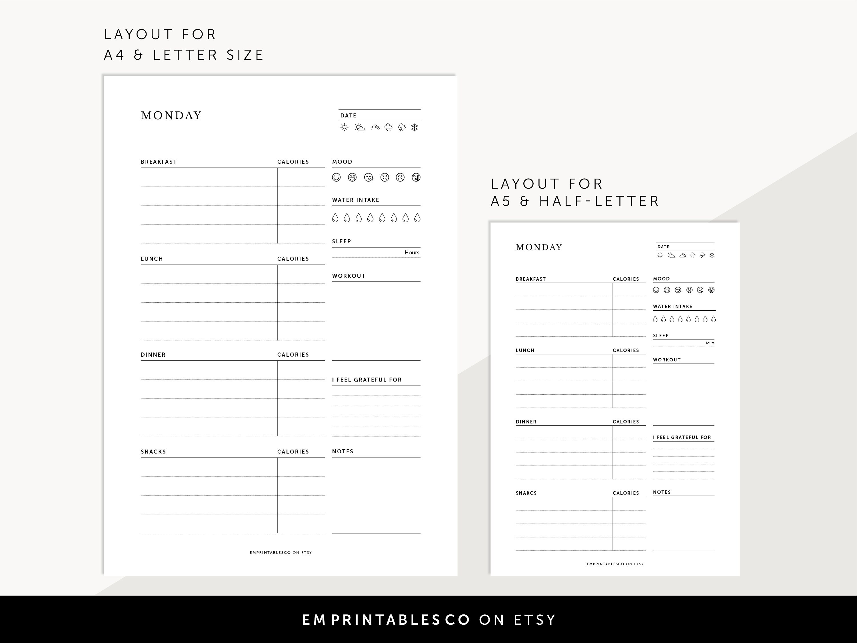 Daily Food Diary, Daily Meal Planner, Meal Prep Planner, Daily Food ...