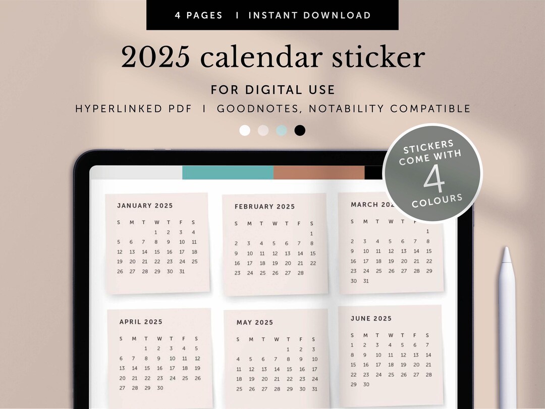 Digital 2025 Sticker, 2025 Calendar Sticker, 2025 Date Sticker ...