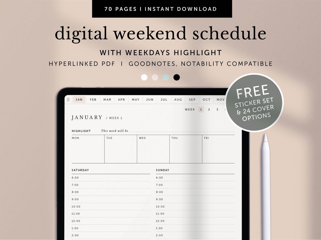 Digital Weekend Schedule Planner, Weekend Planner, Freelance Planner, Part-time Job Schedule ...