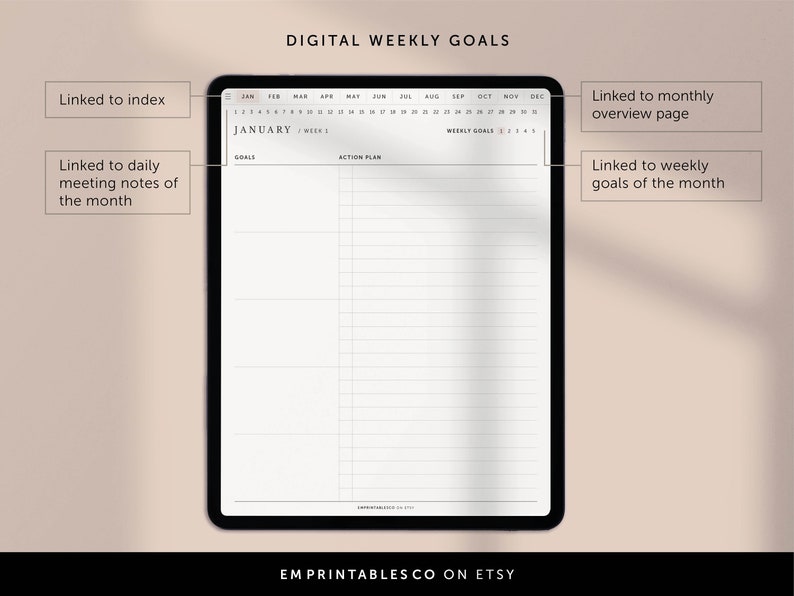 Digital Daily Meeting Notes Template With Weekly Goal & Monthly ...