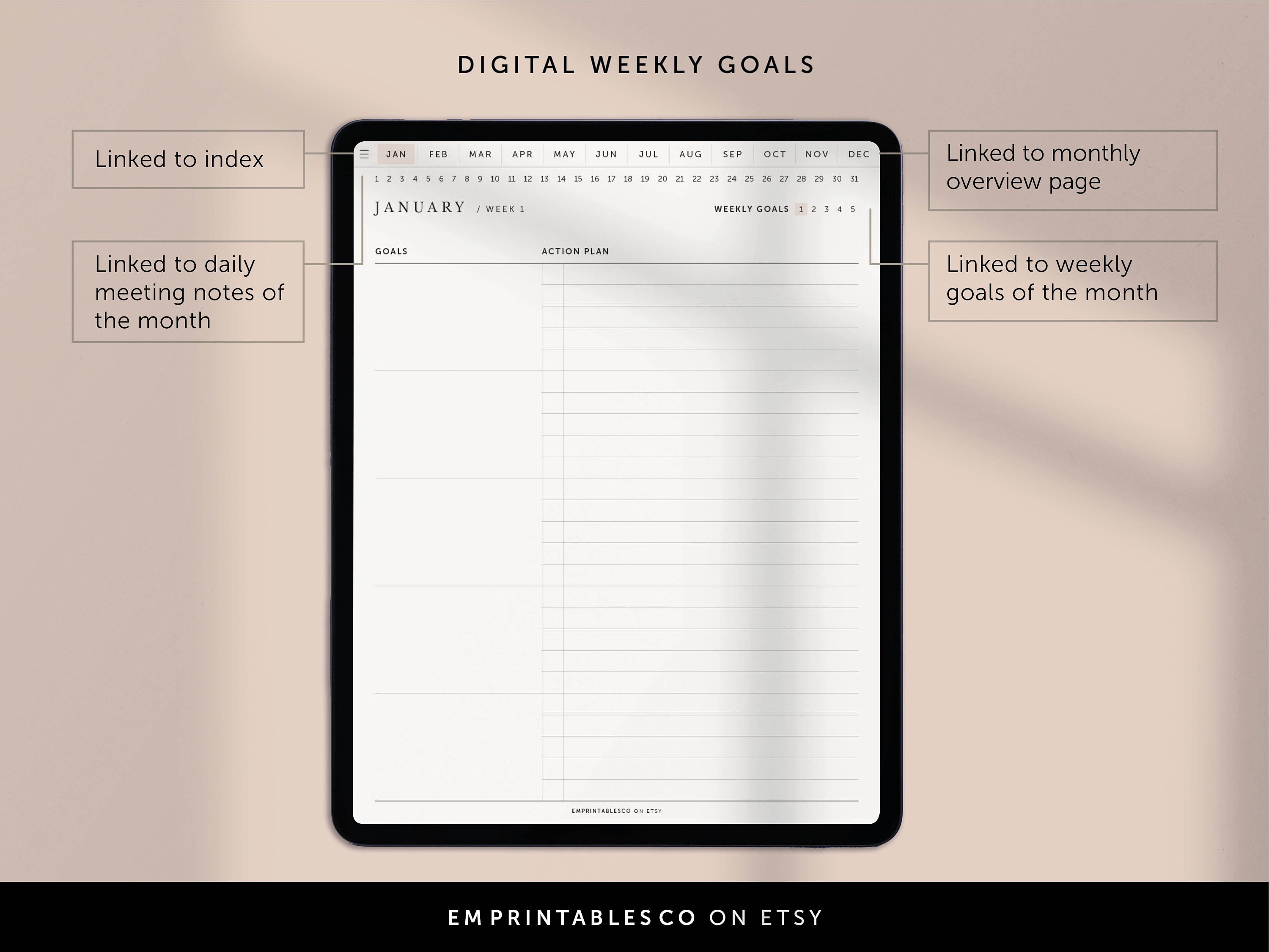 Digital Daily Meeting Notes Template With Weekly Goal & Monthly ...