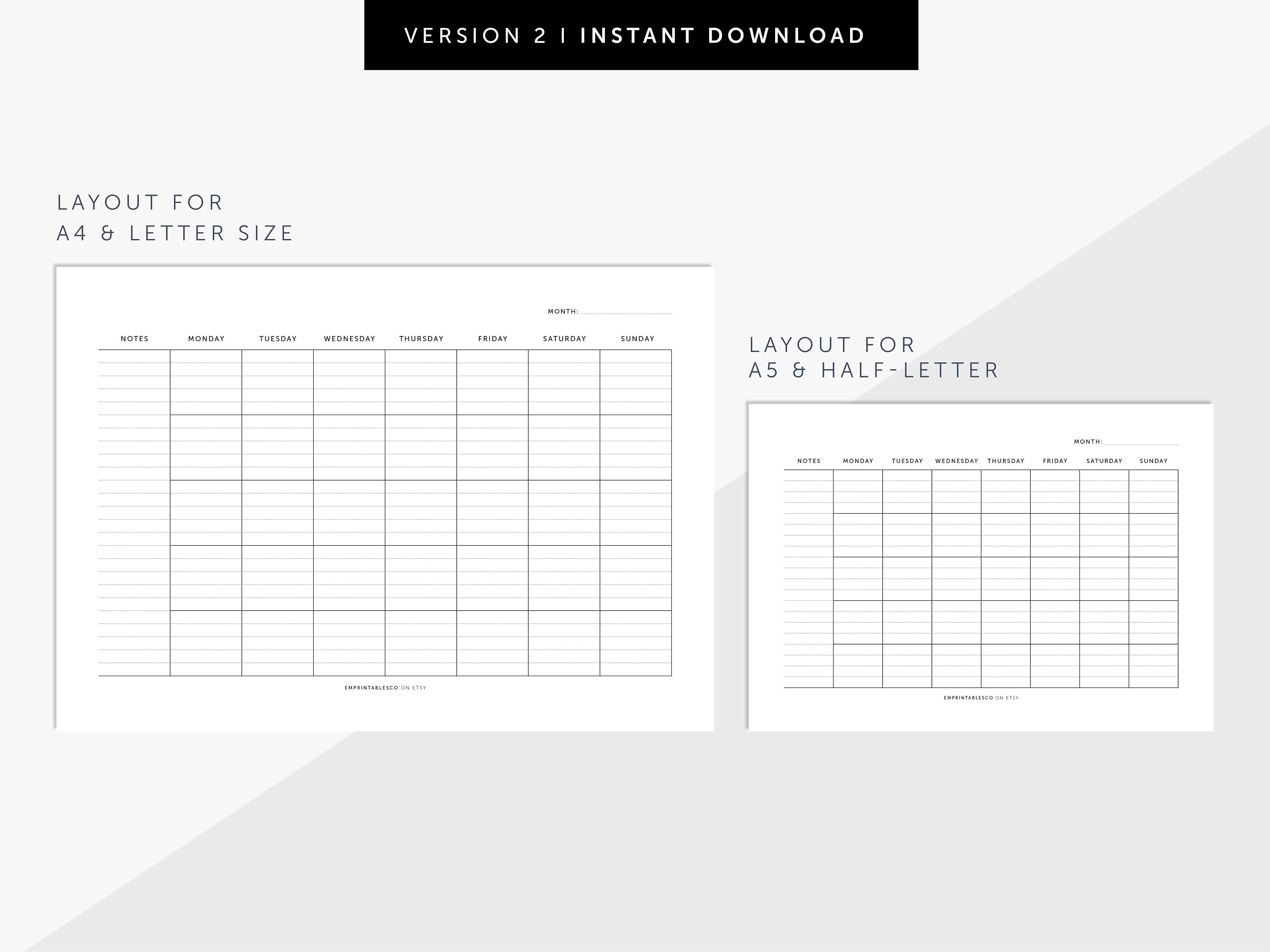 Lined Undated Monthly Calendar, Work & School Calendar, Fillable ...