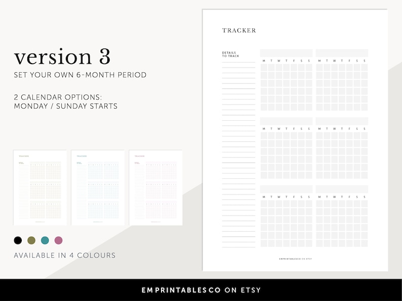 6-month Habit Tracker, Routine Tracker, Calendar Tracker, Monthly to Do ...