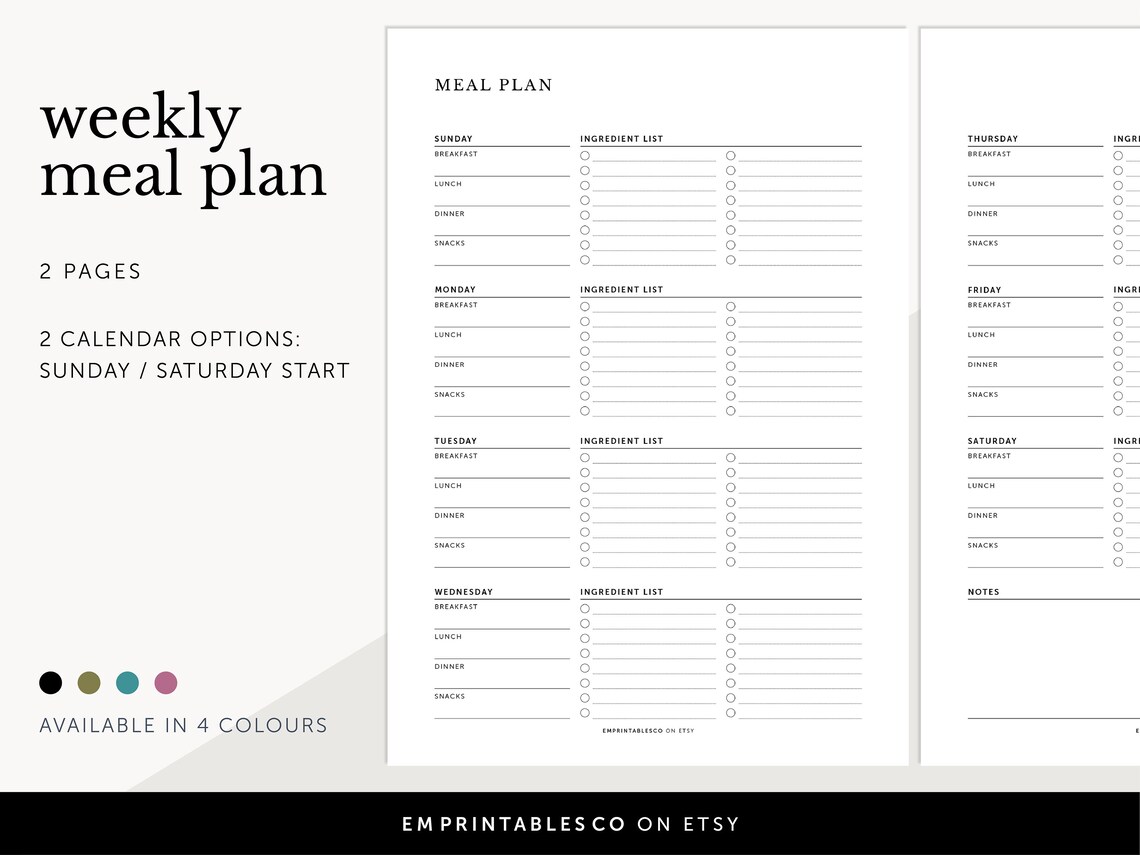 Weekly Meal Planner, Ingredient List, Grocery Shopping List, Food ...