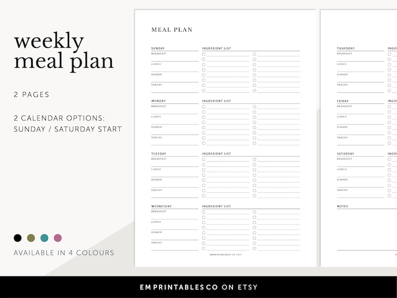 Weekly Meal Planner, Ingredient List, Grocery Shopping List, Food ...