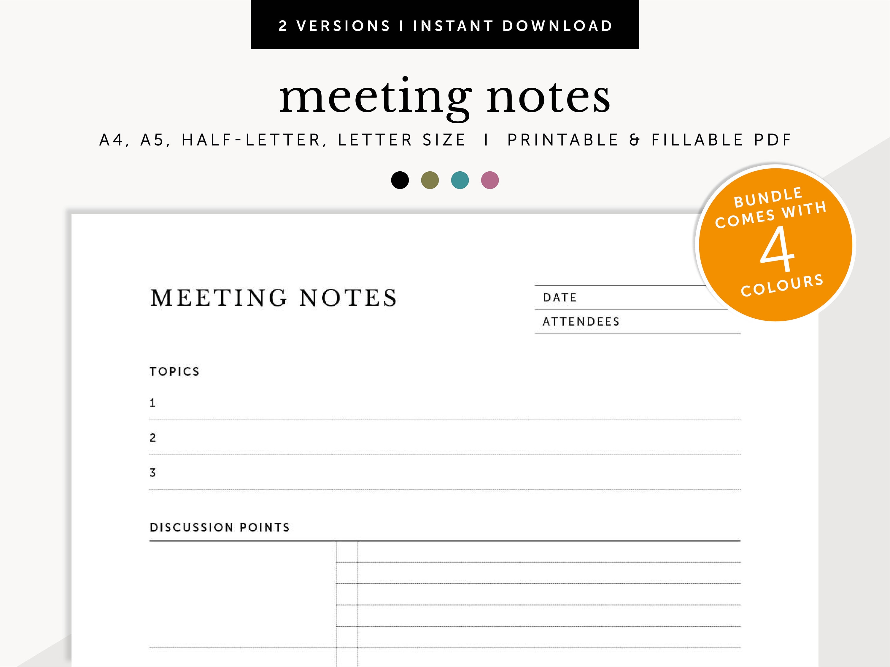 Meeting Notes Template, Meeting Agenda, Meeting Pointers, Meeting ...