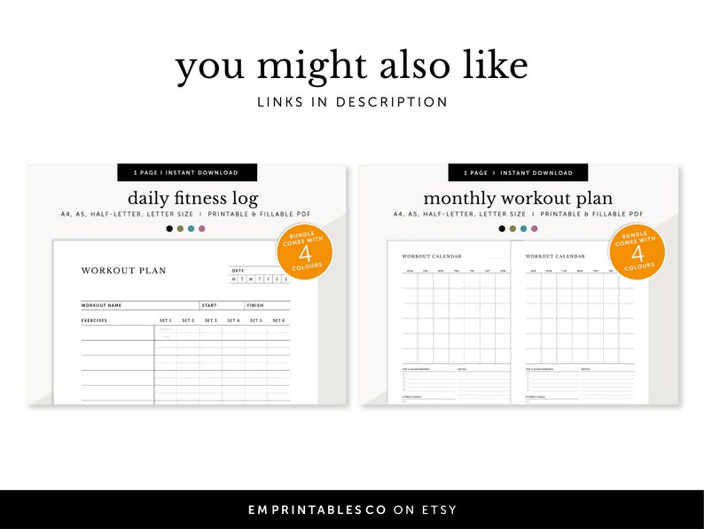 Monthly Workout and Meal Planner, Monthly Health Planner, Fitness and ...