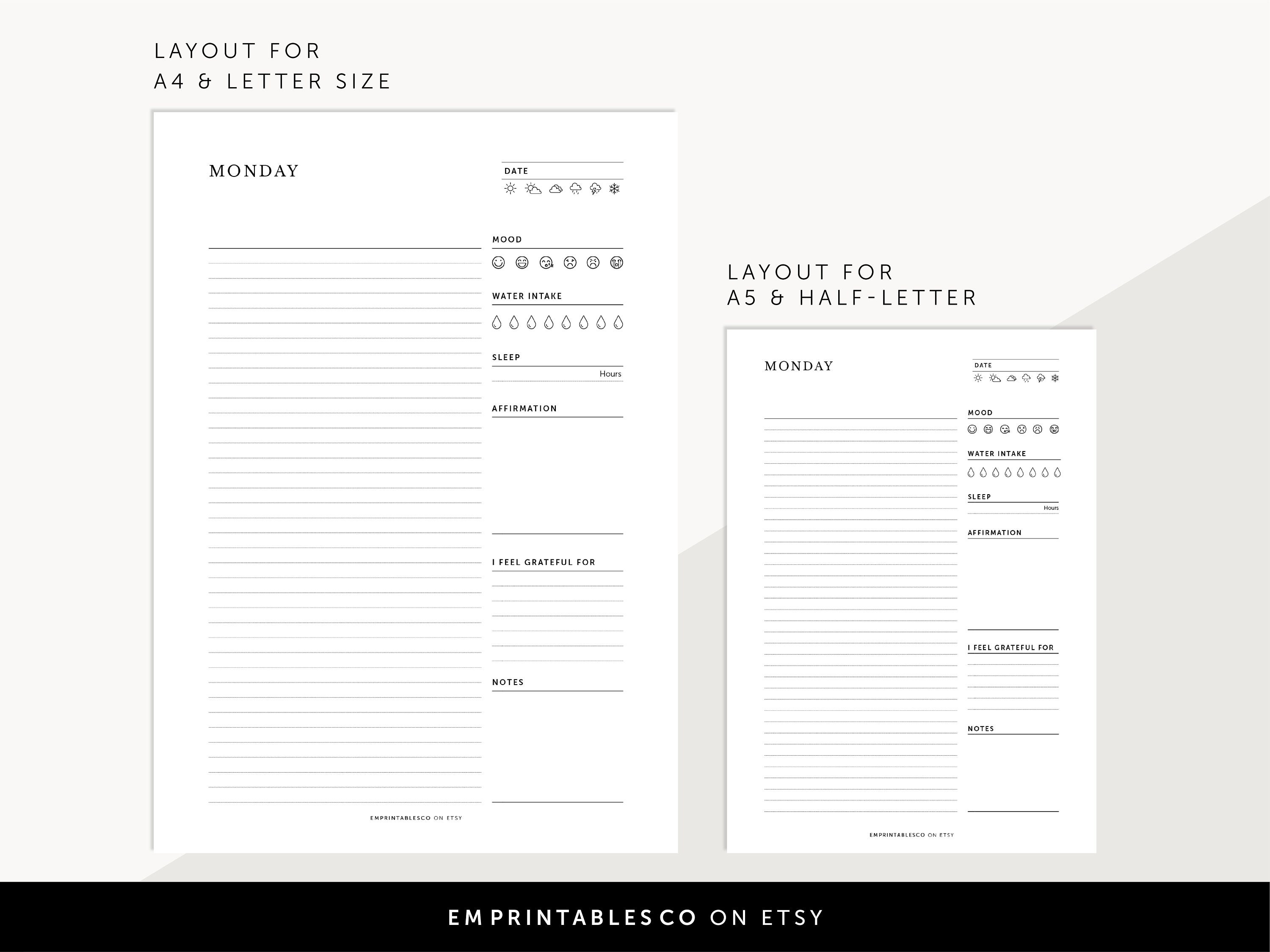 Daily Journal Daily Diary 7-day Daily Notes Daily Mood - Etsy