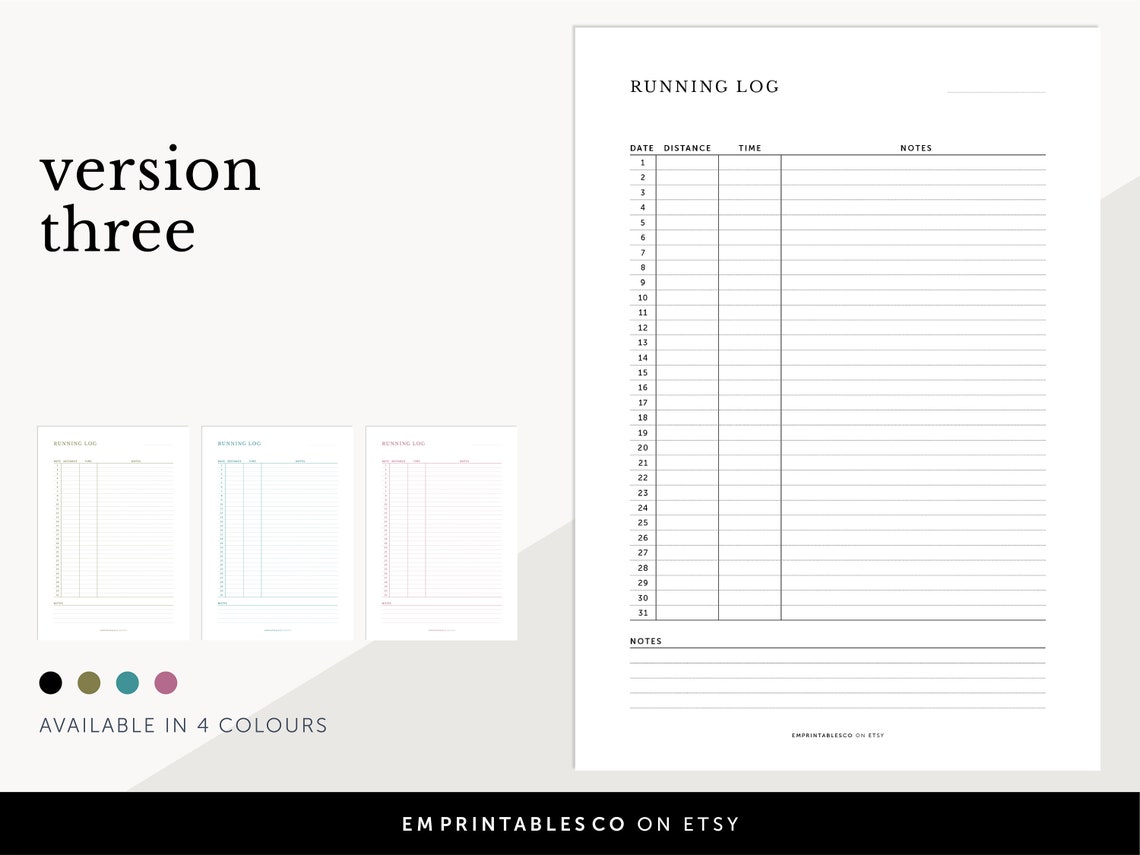 30 Day Running Log, Monthly Running Log, Running Journal, Monthly Run ...