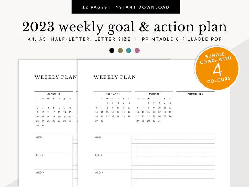 2023 Weekly Action Plan, 2023 Weekly Goals With Calendar, 2023 Weekly ...