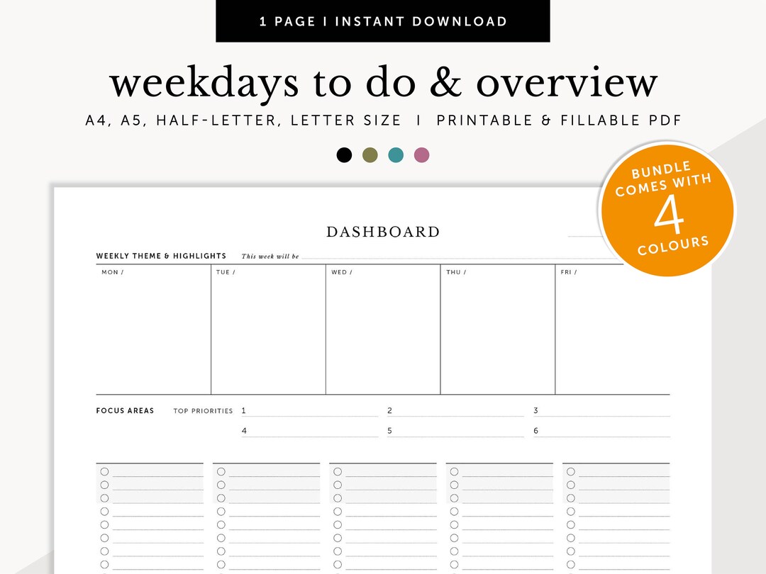 Weekday Dashboard Overview, Project Overview, Project Planner, Weekdays ...