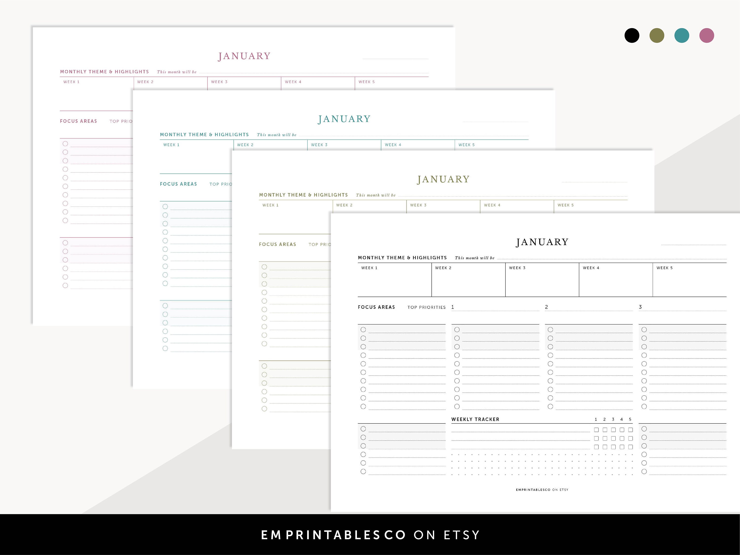 Monthly Highlights, Monthly Overview, Weekly Tracker, Monthly Project ...