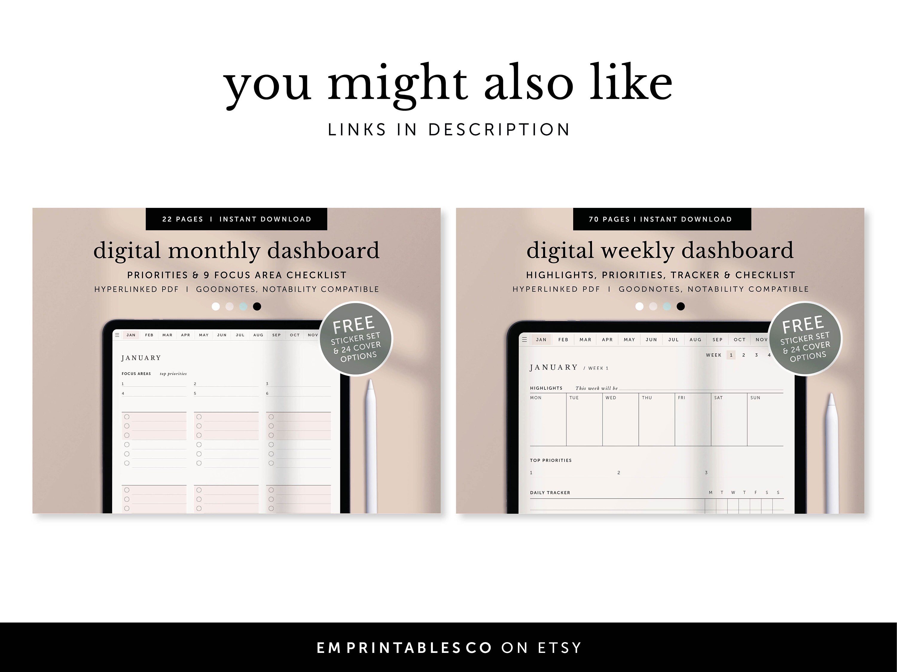 Digital Weekly Dashboard With 9 Focus Area Checklist, Weekly to Do ...