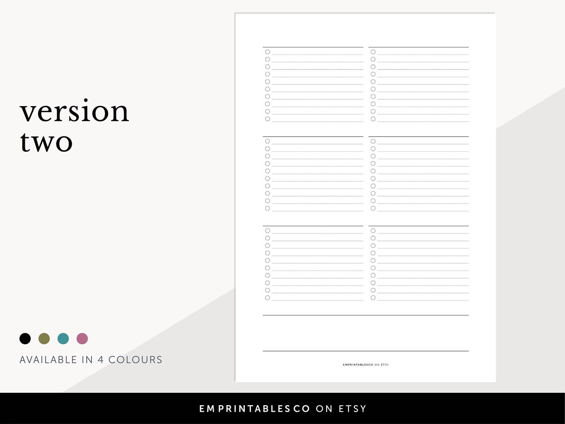 Blank Notes Template With Checklist, Blank to Do List With Focus Areas ...