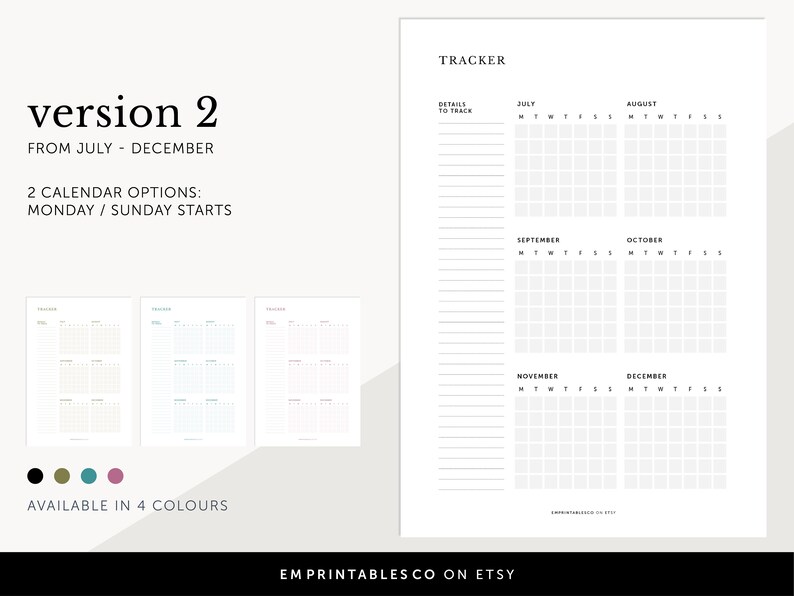 6-month Habit Tracker, Routine Tracker, Calendar Tracker, Monthly to Do ...