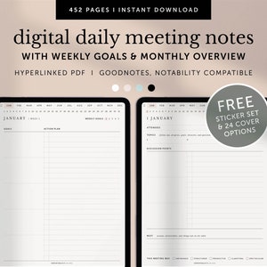 Digital Daily Meeting Notes Template With Weekly Goal & Monthly ...