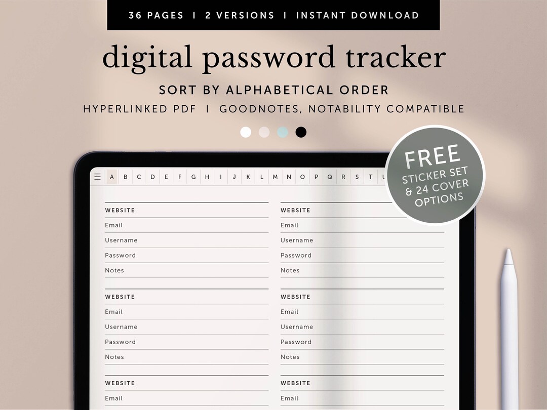 Digital Password Tracker, Alphabetical Password Tracker, Password Book ...