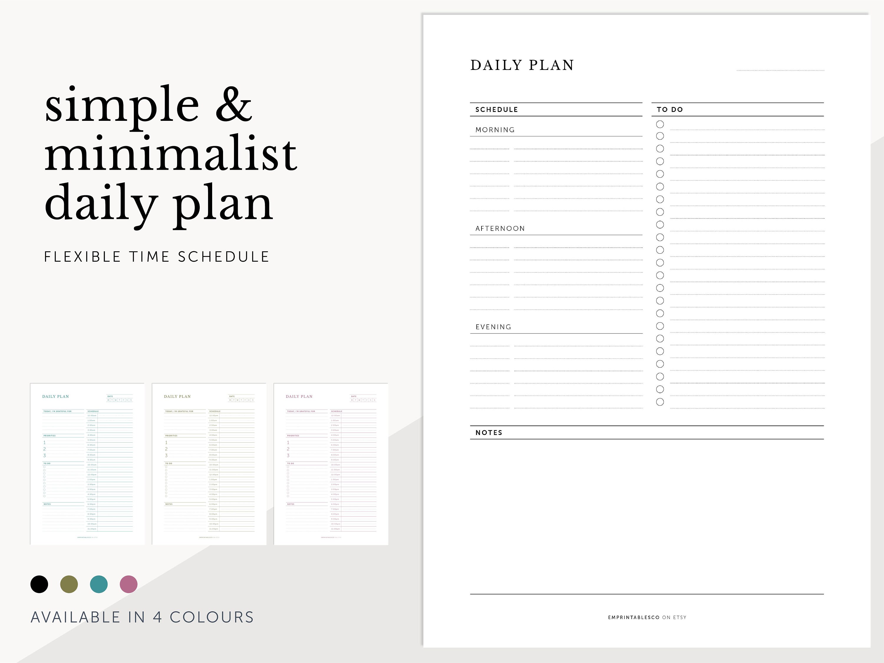 Minimalist Daily Planner, Simple Daily Schedule, Daily Organiser ...