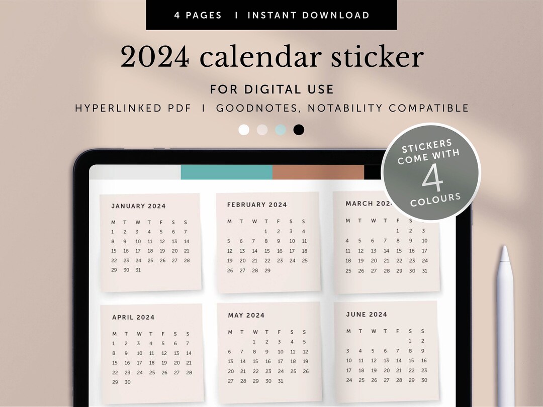 Digital 2024 Sticker, 2024 Calendar Sticker, 2024 Date Sticker ...