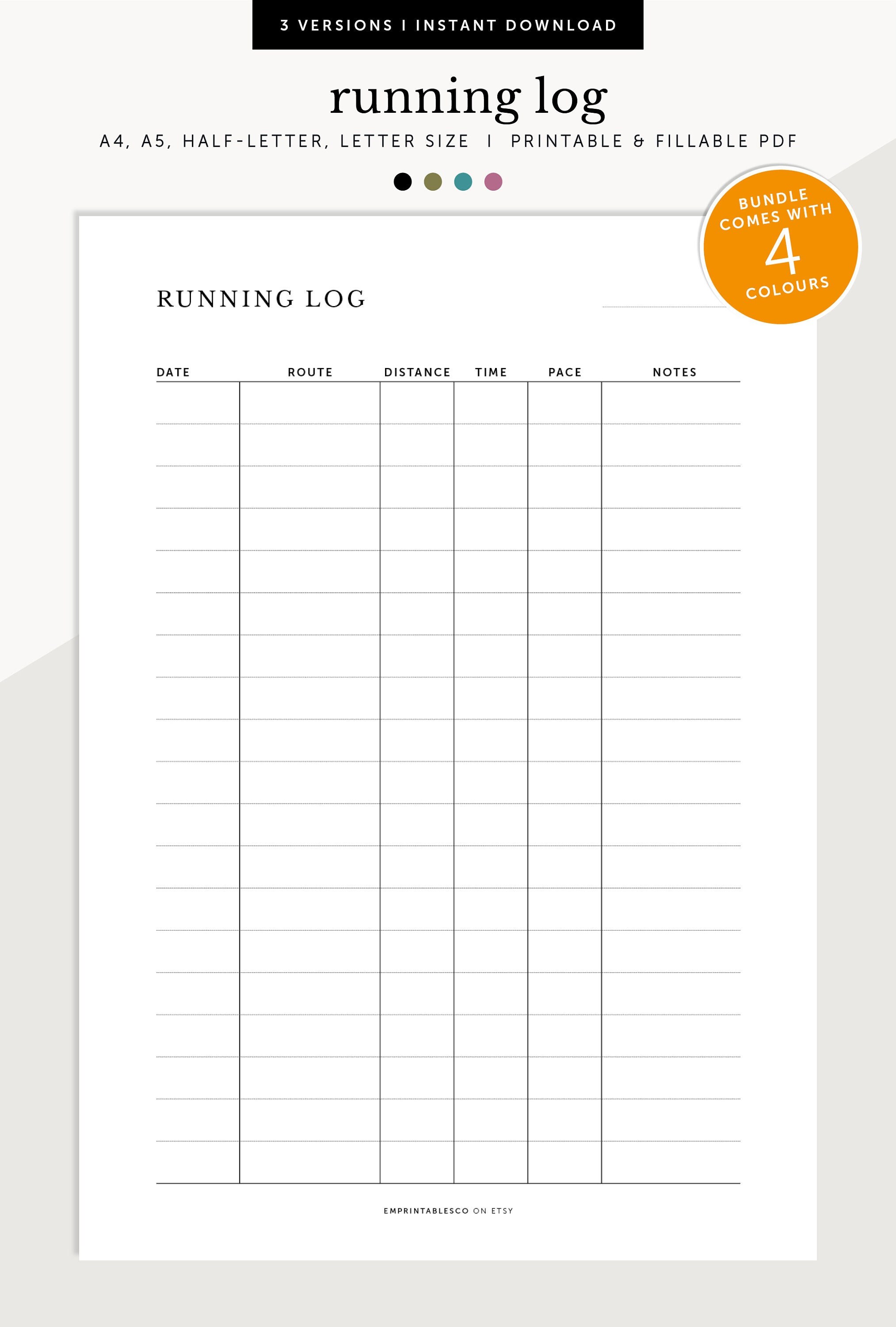 Running Log, Running Log, Running Journal, Running Diary, Run Overview ...