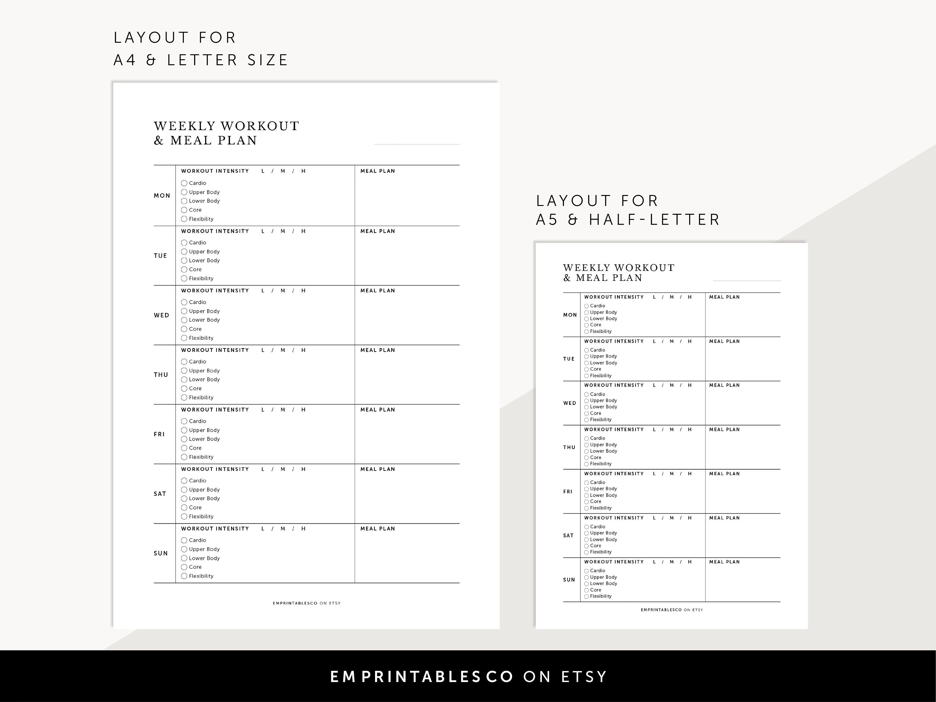 Weekly Workout and Meal Planner, Weekly Health Planner, Fitness and ...