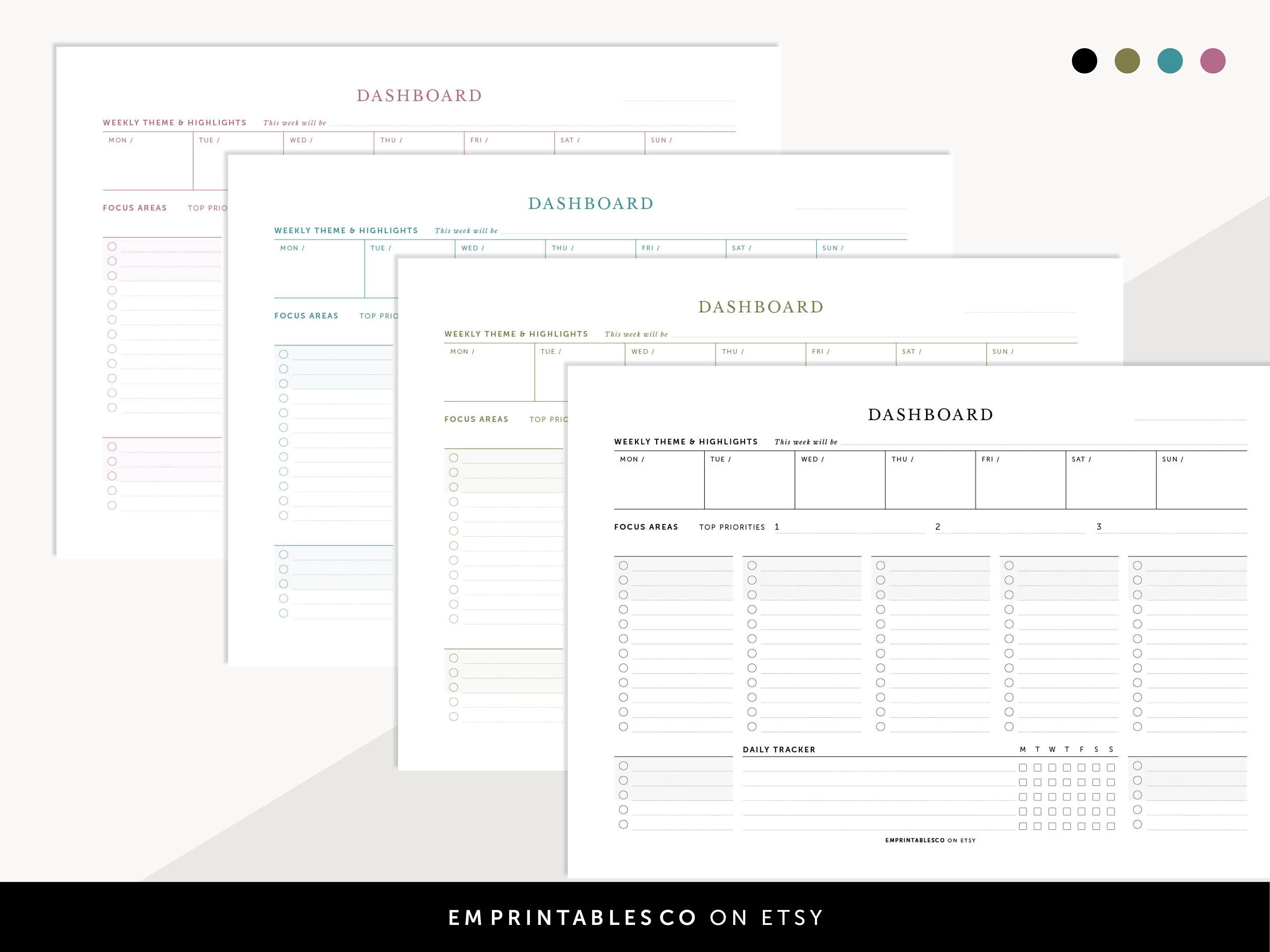 Weekly Dashboard Overview, Daily Habit Tracker, Weekly Project Planner ...