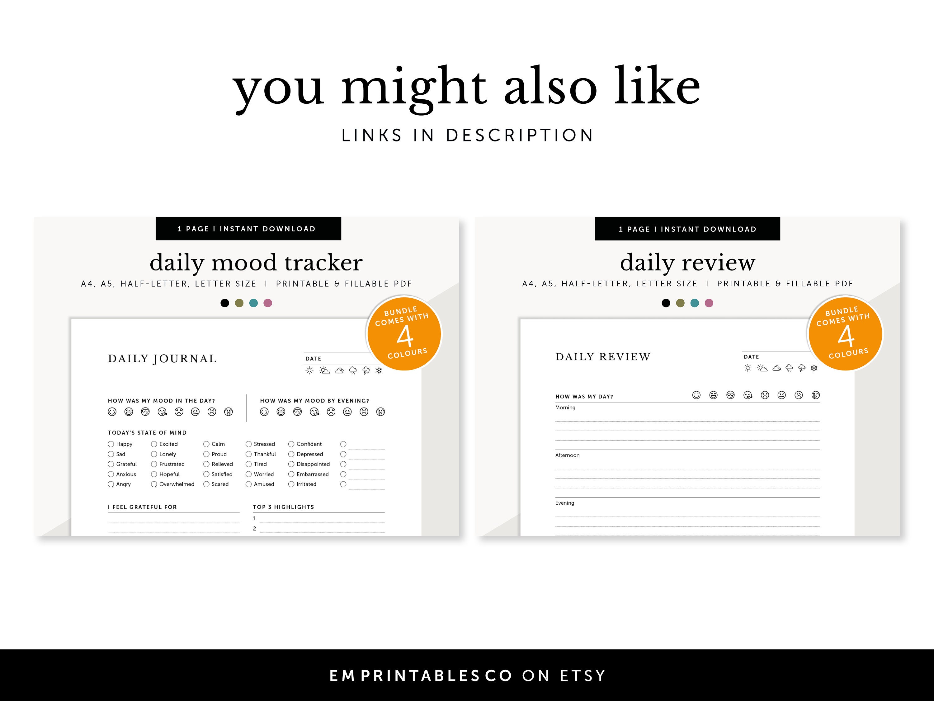 Daily Wellness Log, Daily Food and Exercise Journal, Daily Health ...