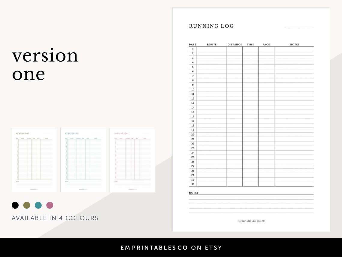 30 Day Running Log, Monthly Running Log, Running Journal, Monthly Run ...