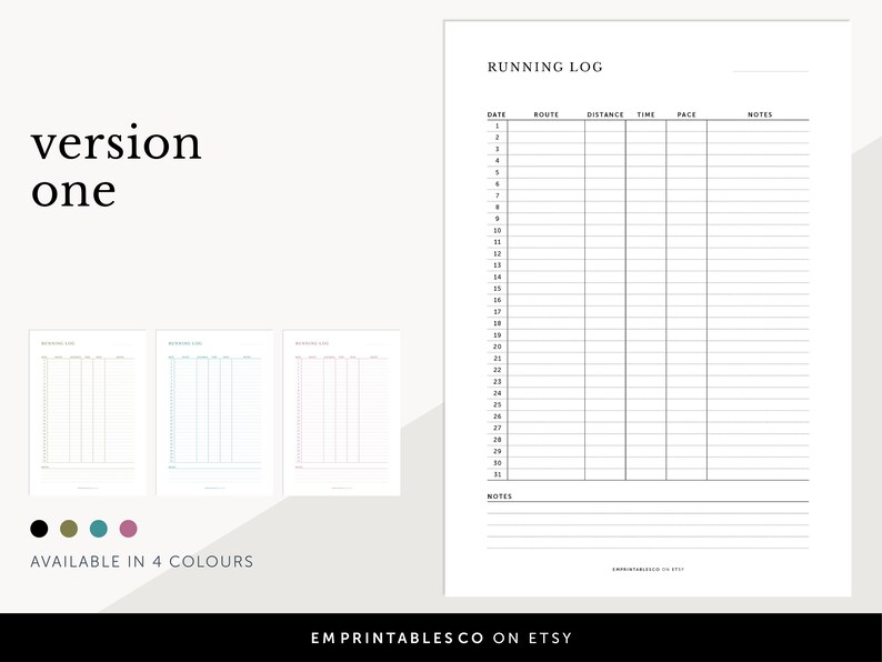 30 Day Running Log, Monthly Running Log, Running Journal, Monthly Run ...