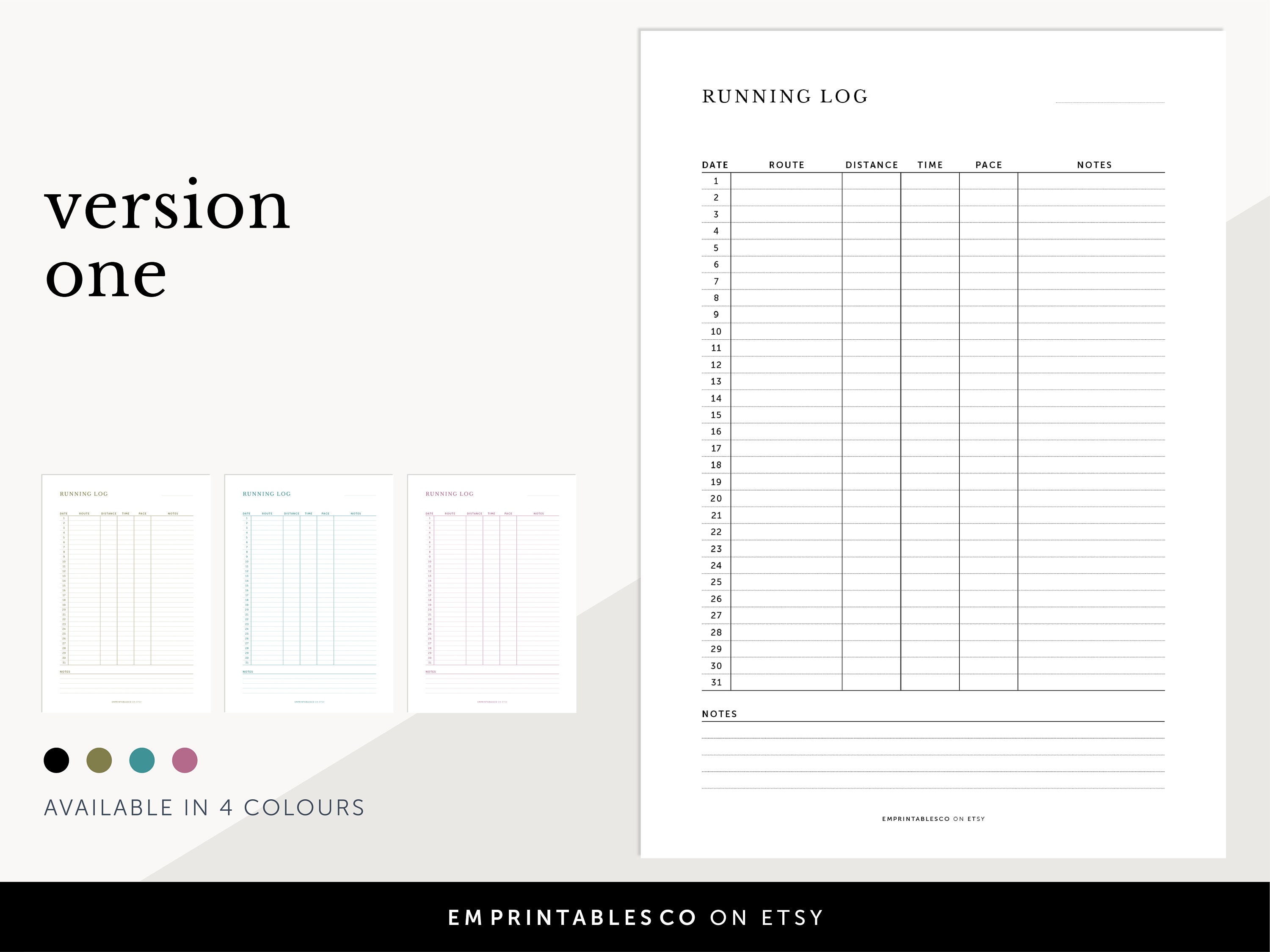 30 Day Running Log, Monthly Running Log, Running Journal, Monthly Run ...