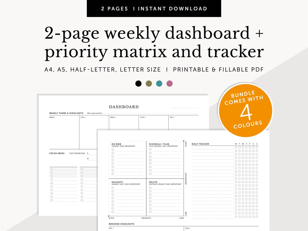 2-page Weekly Dashboard Overview, Project Overview, Priority Matrix ...