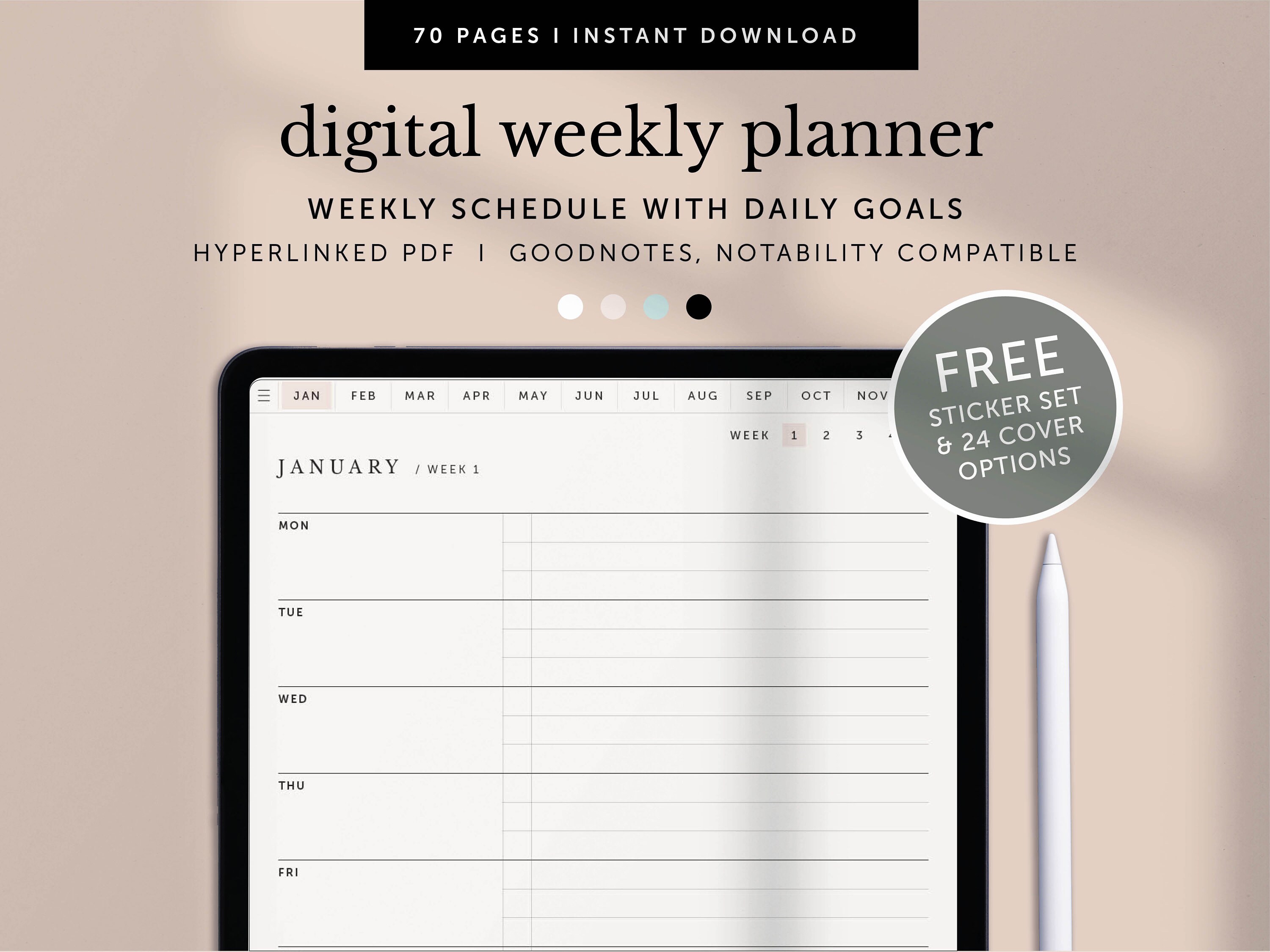 Digital Weekly Planner With Checklist, Weekly Schedule With Daily Goals ...