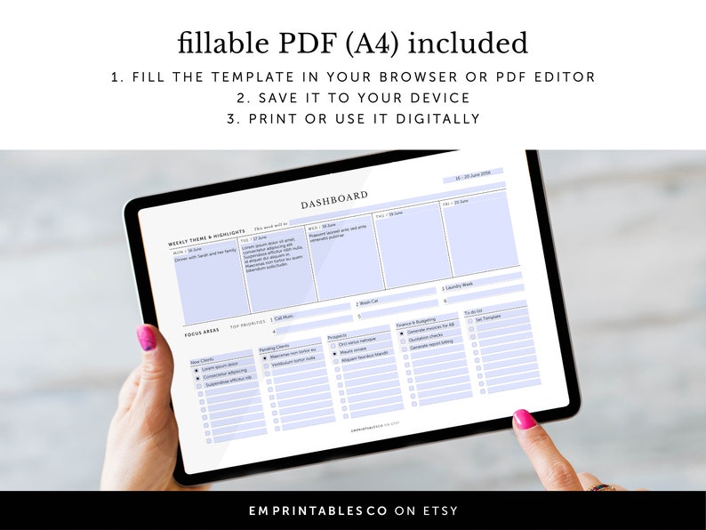 Weekday Dashboard Overview, Project Overview, Project Planner, Weekdays ...