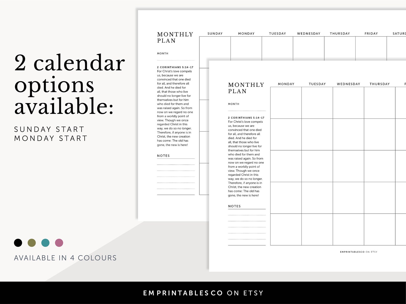 Monthly Calendar With Bible Verses Monthly Planner - Etsy