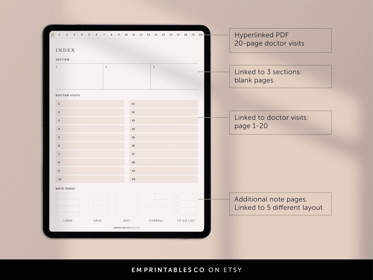 20-page Digital Doctor Visits Template, Medical Logbook, Health Tracker ...