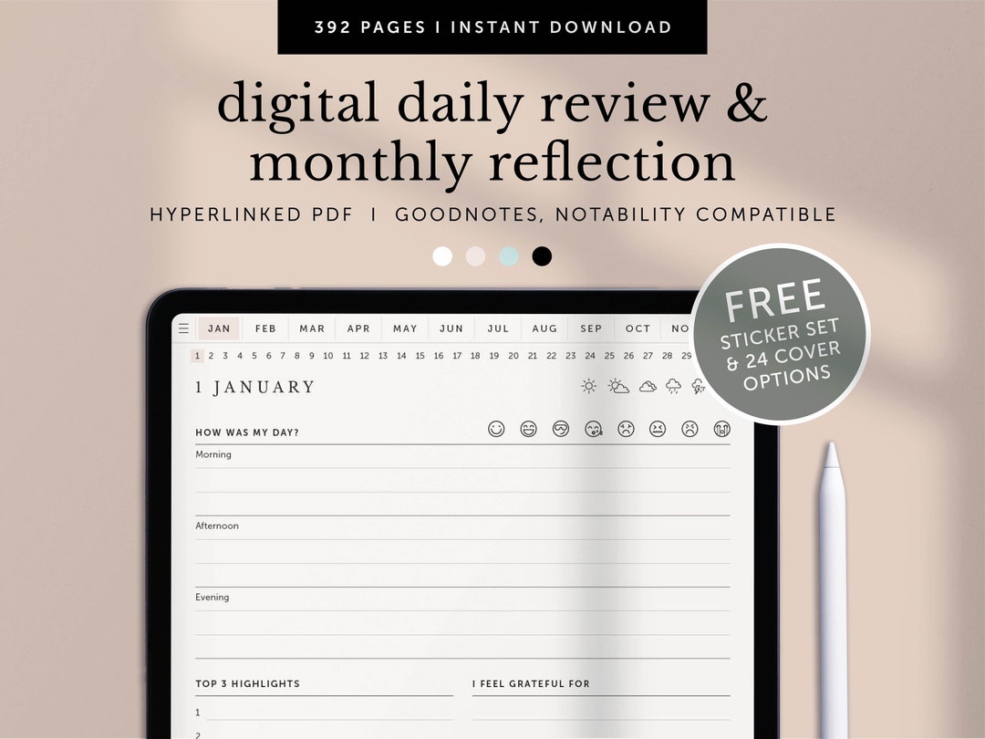 Digital Daily Review With Monthly Reflection, Daily Journal & Monthly ...