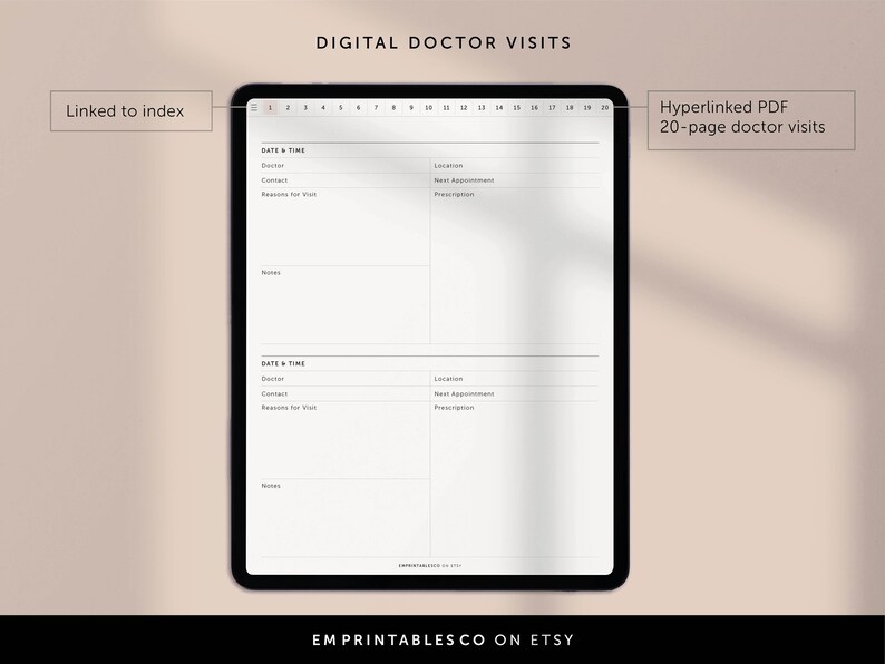 20-page Digital Doctor Visits Template, Medical Logbook, Health Tracker ...