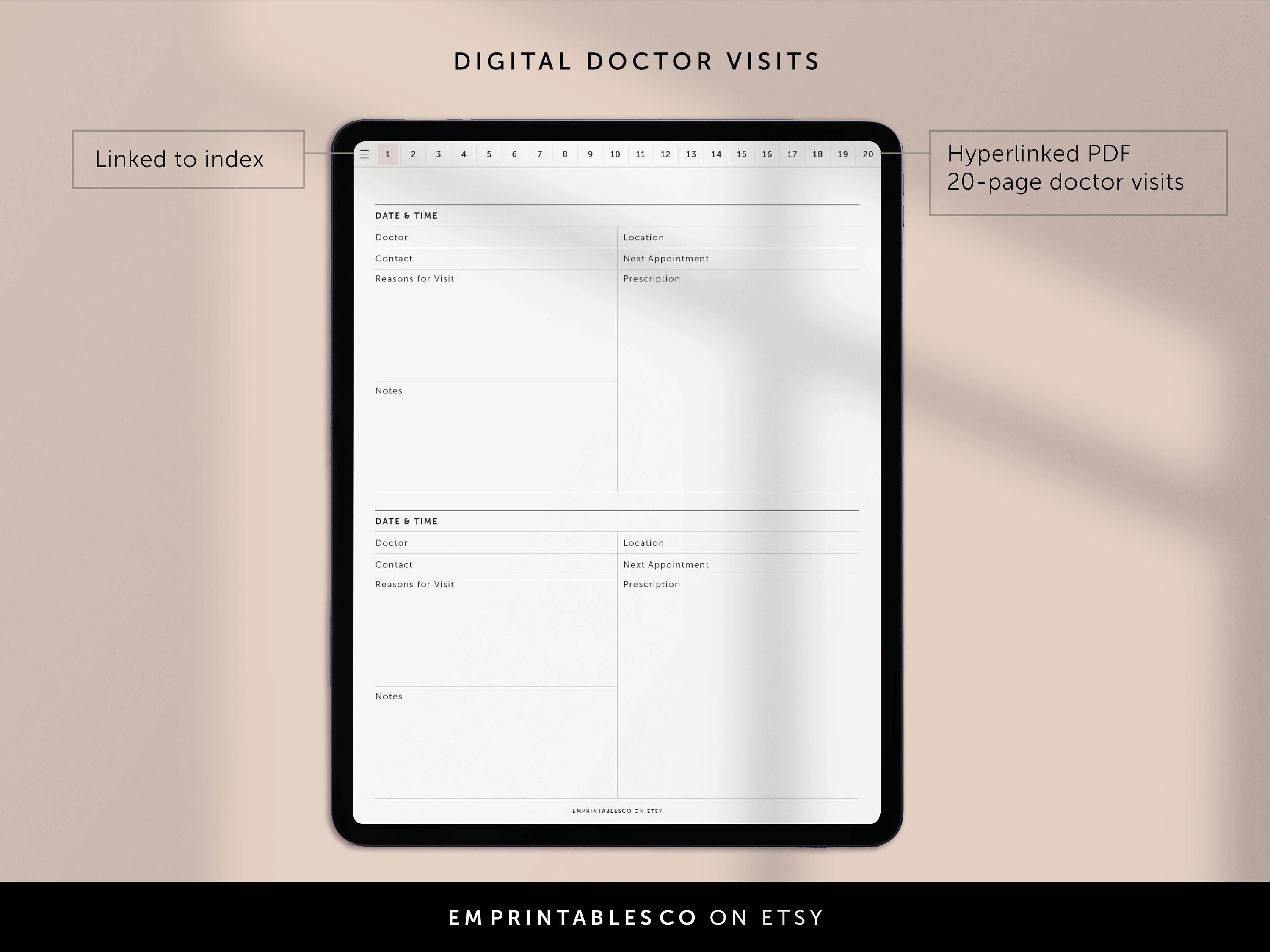 20-page Digital Doctor Visits Template, Medical Logbook, Health Tracker ...
