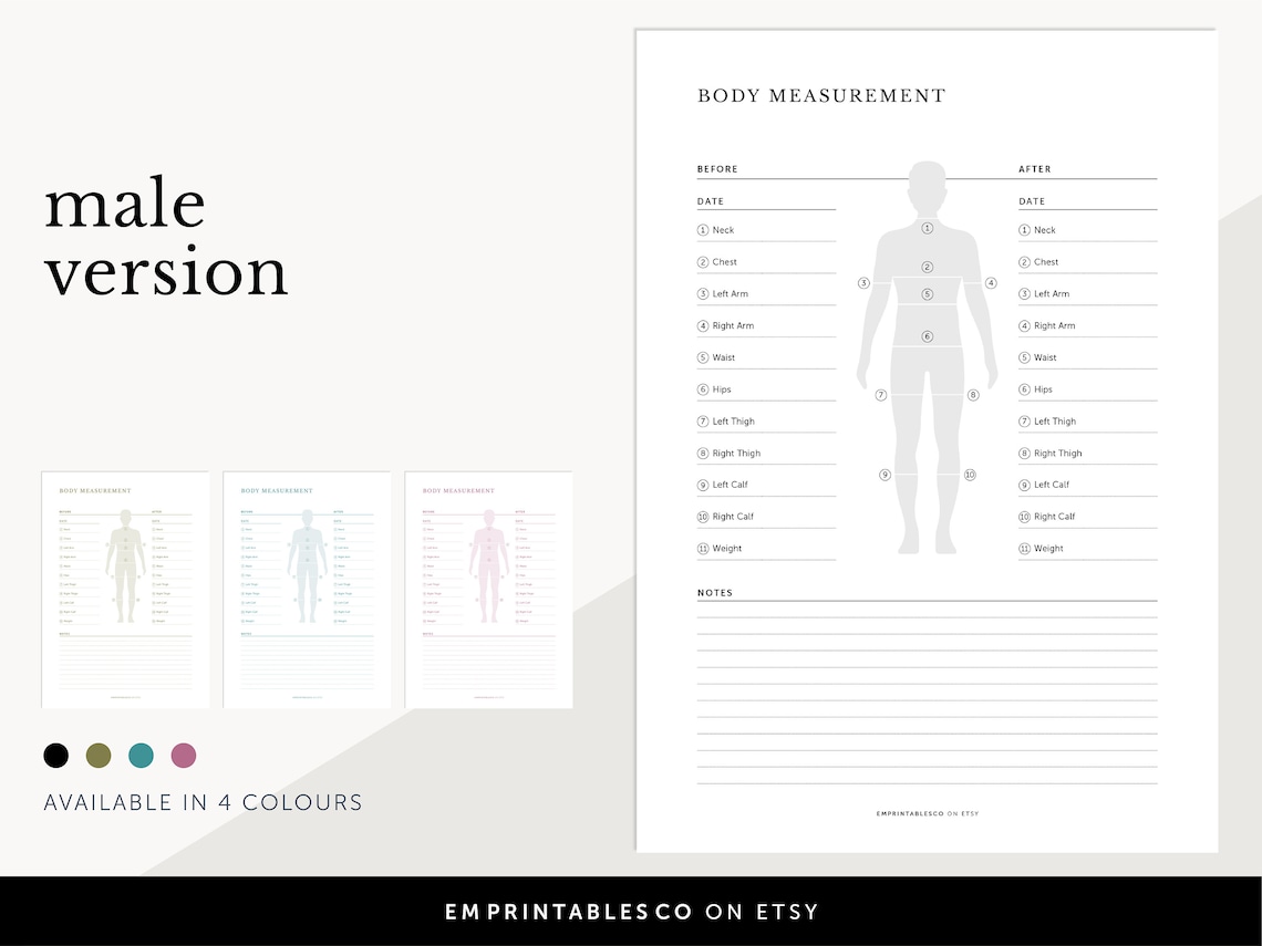 Body Measurement Tracker, Printable Measurement Log, Weight Tracker ...