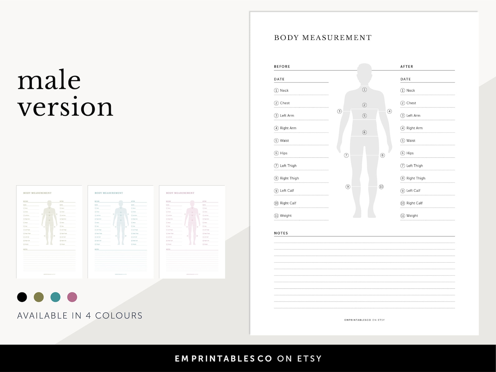 Body Measurement Tracker, Printable Measurement Log, Weight Tracker ...