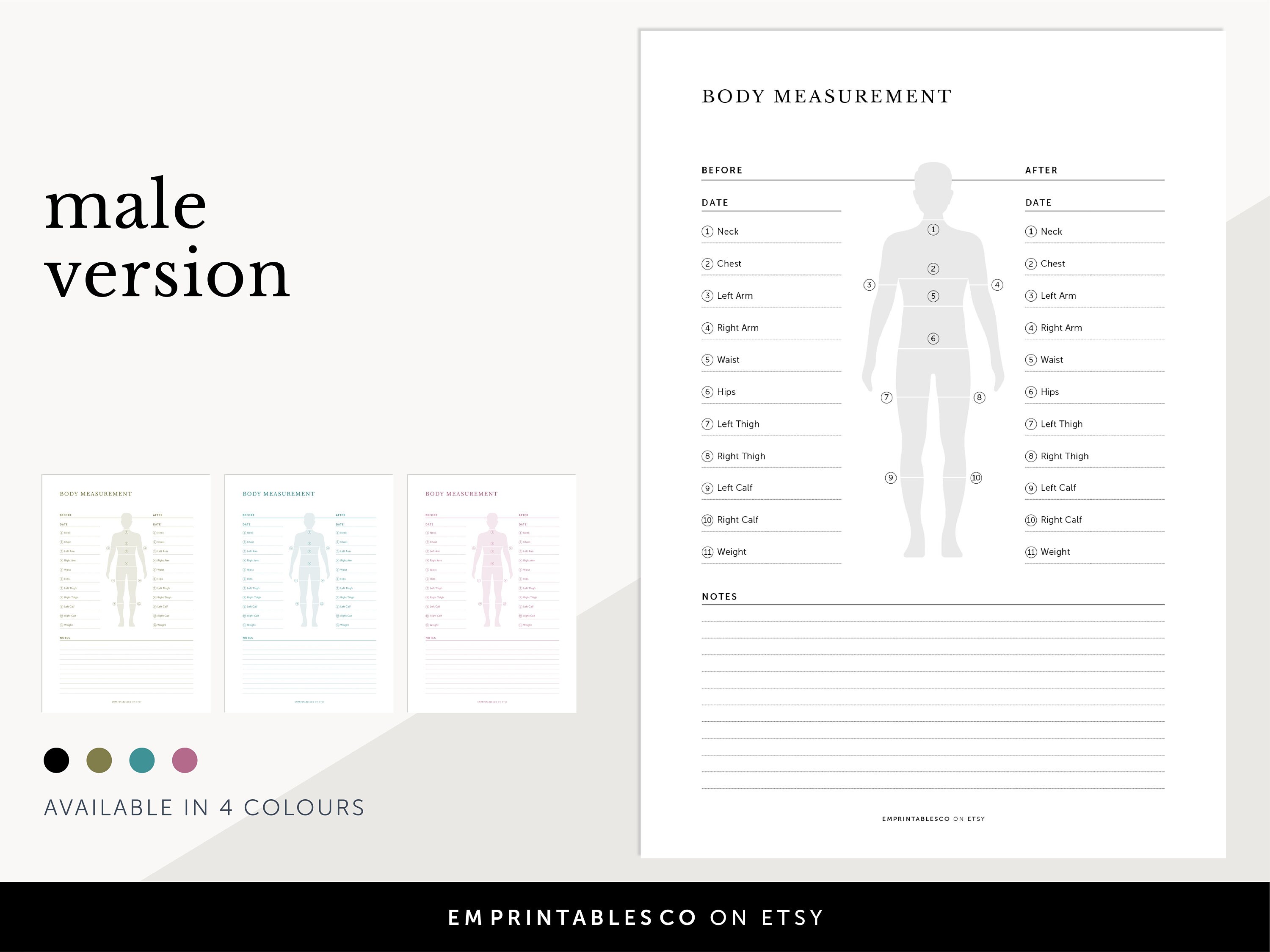 Body Measurement Tracker, Printable Measurement Log, Weight Tracker ...