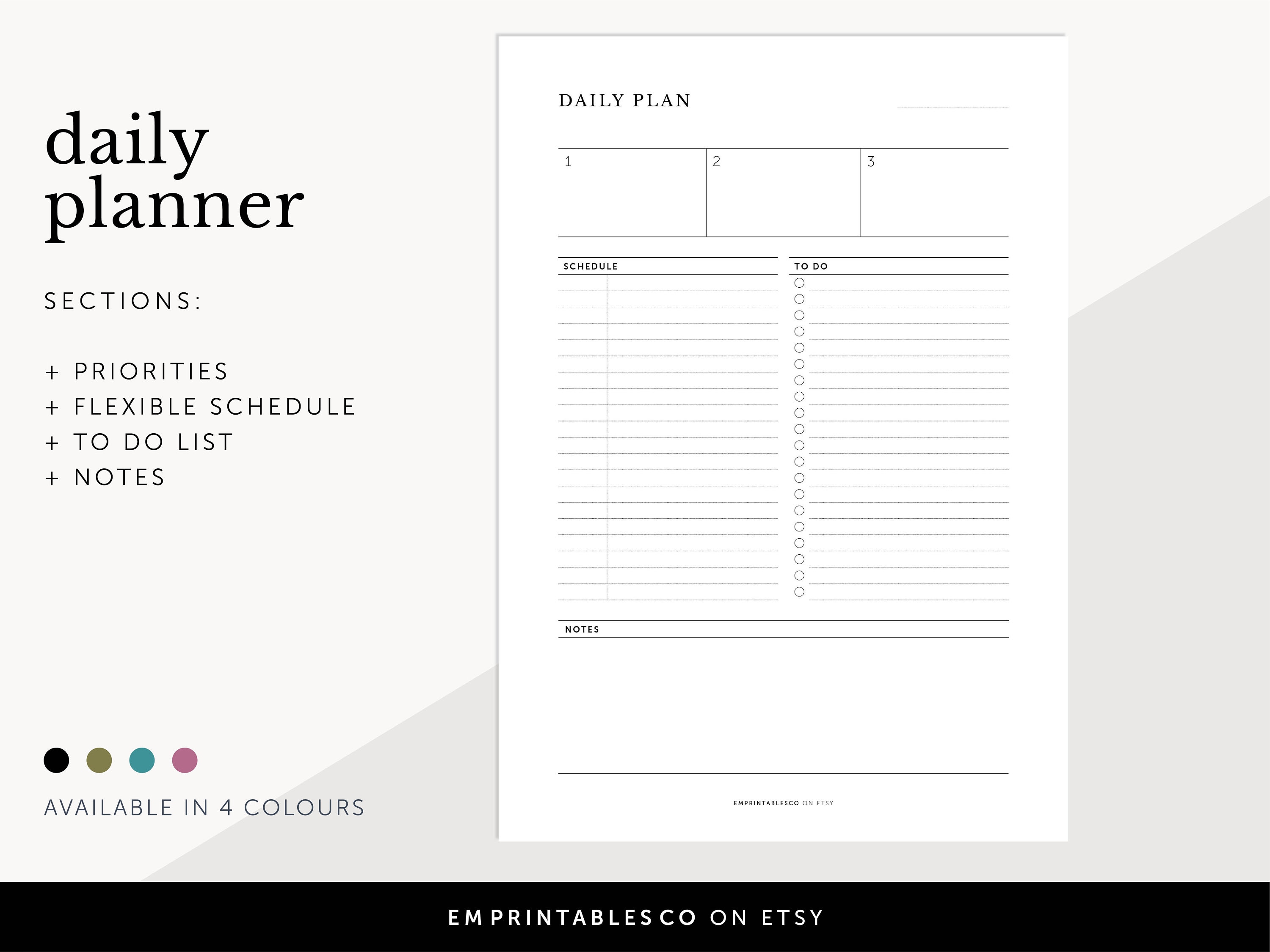 Minimalist Daily Planner, Daily Checklist, Daily Tasks, Daily to Do ...