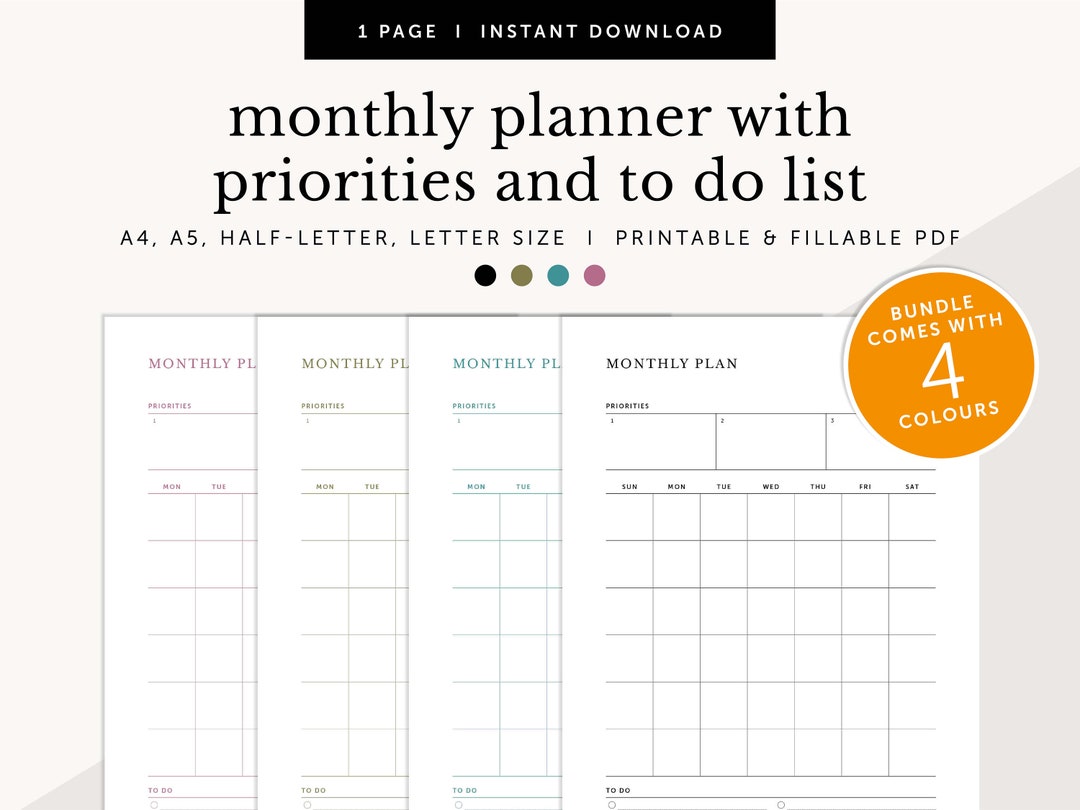 Monthly Planner, Monthly Schedule, Monthly to Do, Weekly Priorities ...
