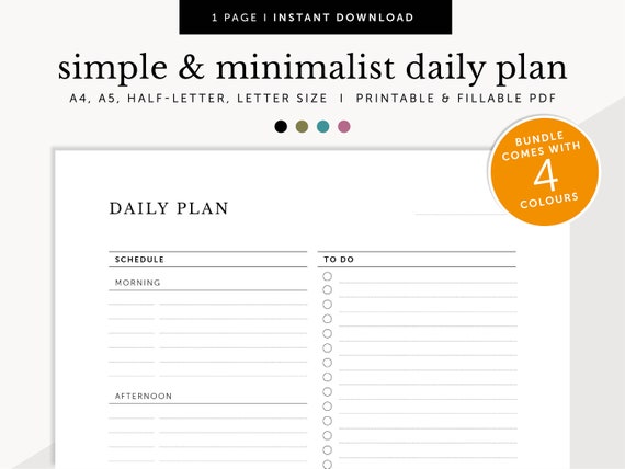 Minimalist Daily Planner Simple Daily Schedule Daily - Etsy
