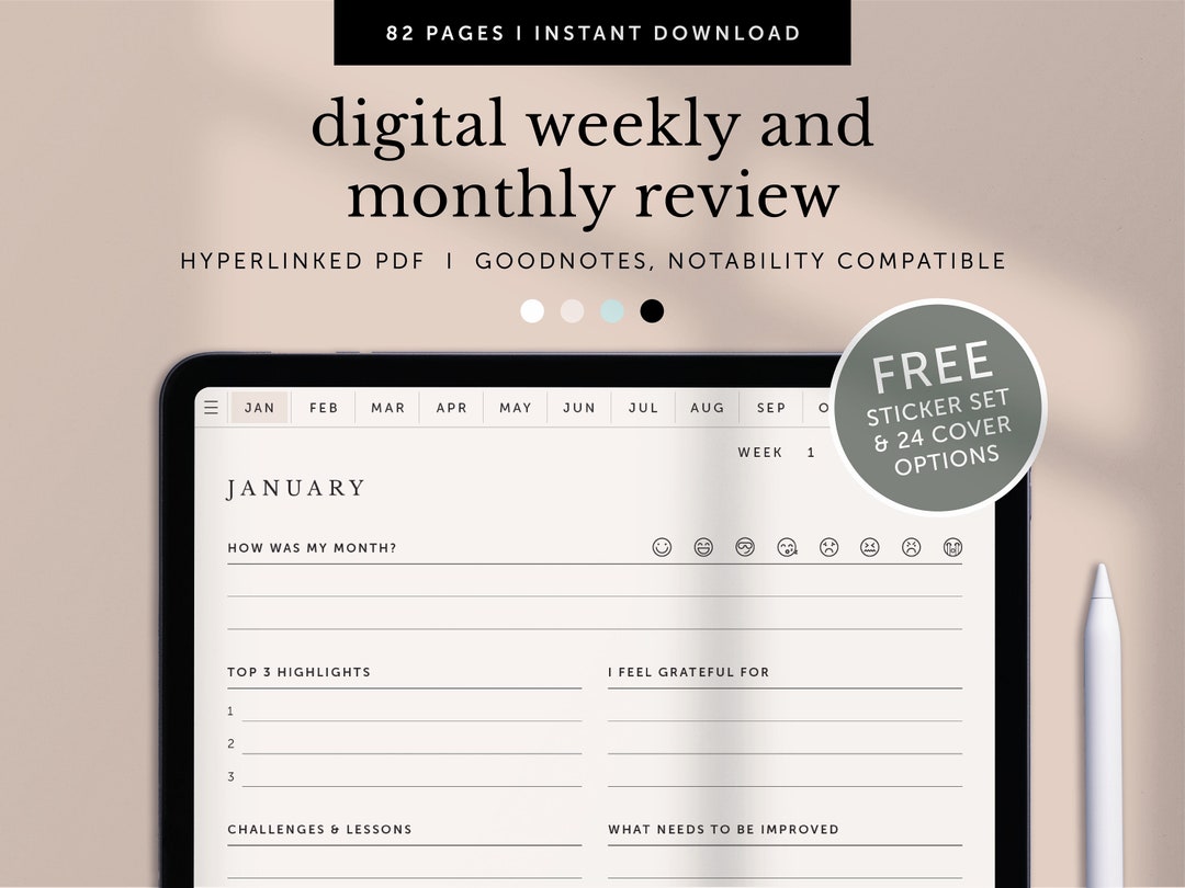 Digital Weekly Monthly Review, Digital Productivity Tracker, Goodnotes ...